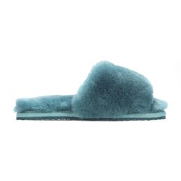 Damen Schaffell Hausschuhe Blaugr&uuml;n Warme Winter Fell Slider - Nordic
