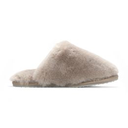 Damen Schaffell Hausschuhe Taupe Warm Winter Fell Pantolette - Aurora
