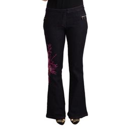 Exte Damen Schwarze Baumwoll-Mid-Waist Flared Jeans