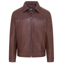 Braune Retro-Bikerjacke aus klassischem Leder f&uuml;r Herren im Harrington-Stil - Drammen