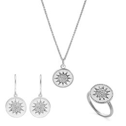 Orphelia 'Shine' Damen 925 Sterling Silber Set: Halskette + Ohrringe + Ring - Silber SET-7576