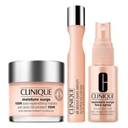 Clinique MOISTURE SURGE SET: SERUM F&Uuml;R AUGENENT&Ouml;PFUNG 15ML + CREME 100H AUTO-REGENERIERENDER FEUCHTIGKEITSSPENDER CREME 75ML + MOISTURE SURGE GESICHTSSPRAY 30ML
