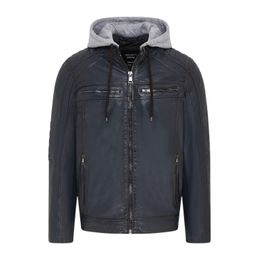 Blaue Bikerjacke aus Lammleder mit Kapuze f&uuml;r Herren &ndash; Burten
