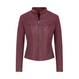 Burgunderrote Slim-Fit-Bikerjacke aus Leder f&uuml;r Damen &ndash; Maldon