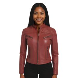 Burgunderrote, l&auml;ssige Slim-Fit-Bikerjacke aus Leder f&uuml;r Damen &ndash; Tulsa