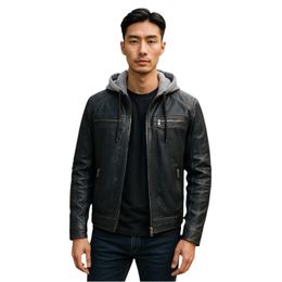 Blaue Bikerjacke aus Lammleder mit Kapuze f&uuml;r Herren &ndash; Ingham