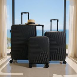 Hartschalenkoffer Schwarz Robustes 8-Rad-Handgep&auml;ckkoffer-Taschenset