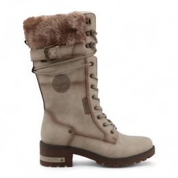 Mustang Damen Winter-Kampfstiefel aus Kunstfell in Off-White mit halbhoher Wade