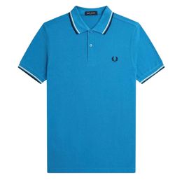 Fred Perry - Poloshirt Mit Doppelstreifenkragen In Cyberblau, Schwarz/creme
