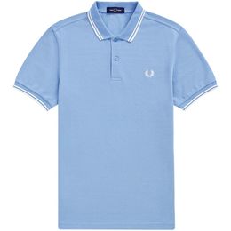 Fred Perry Poloshirt Mit Rippstrickkragen In Himmelblau, Wei&szlig;