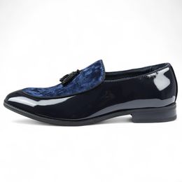 Herren-Loafer aus marineblauem Samt mit Quaste, formelle Lackschuhe