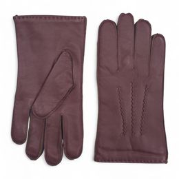Herrenhandschuhe aus kastanienbraunem italienischem Leder mit warmem Wollfutter, Winter-Ziernahtdesign, Reit- und Fahrhandschuhe f&uuml;r Freizeit und Freizeit