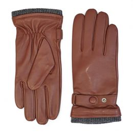 Herrenhandschuhe aus hellbraunem italienischem Leder mit warmem Wollfutter, ideal f&uuml;r Winter, Radfahren, Autofahren und Freizeit.