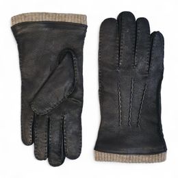 Schwarze Herrenhandschuhe aus italienischem Leder mit warmem Wollfutter, ideal f&uuml;r Winter, Reiten und Autofahren.