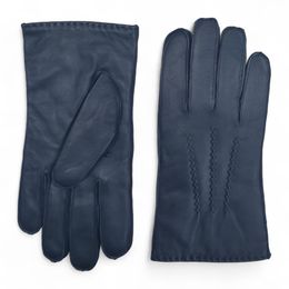 Herrenhandschuhe aus marineblauem italienischem Leder mit warmem Wollfutter, Winter-Ziernahtdesign, ideal zum Reiten, Autofahren und f&uuml;r Freizeit.