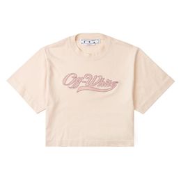 Off-White - Gesticktes Baseball-logo-crop-t-shirt In Beige