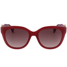 Moschino &ndash; Braune Sonnenbrille mit SF-Gl&auml;sern und roten Schnallen