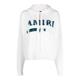 Amiri Leopard MA Bar Logo Wei&szlig;er Strickhoodie