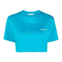 Off-White Off White - "Helvetica" kurzes T-Shirt f&uuml;r Damen (Blau)