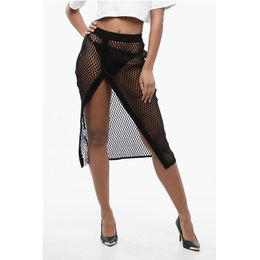 Off-White High-Waist-Midirock mit Mesh-Design in Schwarz