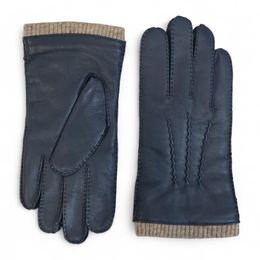 Herrenhandschuhe aus marineblauem italienischem Leder mit warmem Wollfutter, ideal f&uuml;r Winter, Reiten und Autofahren.