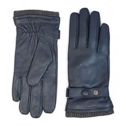 Herrenhandschuhe aus marineblauem italienischem Leder mit warmem Wollfutter, ideal f&uuml;r Winter, Radfahren, Autofahren und Freizeit.