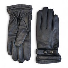 Schwarze Herrenhandschuhe aus italienischem Leder mit warmem Wollfutter, ideal f&uuml;r Winter, Radfahren, Autofahren und Freizeit.