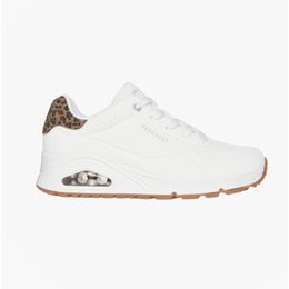 Skechers 177093/whld Uno-Jungle Nite Damen Sneakers Wei&szlig; Durabuck/leopardenmuster