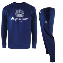 Aquascutum - Trainingshosen-set &bdquo;old School" Mit Rundhalsausschnitt In Marineblau
