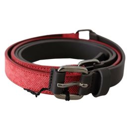 Costume National Roter Canvas-Leder-G&uuml;rtel