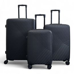 Hartschalenkoffer Schwarz Robustes 8-Rad-Gep&auml;ck Kabinenkoffer-Taschenset