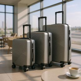 Hartschalenkoffer Anthrazitgrau Robustes 8-Rad-Handgep&auml;ckkoffer-Taschenset