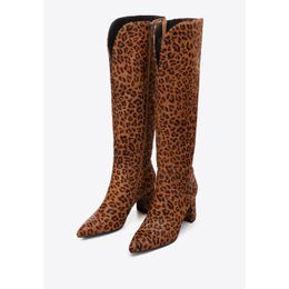 Wittchen Damenstiefel aus Leder mit Tierhaarmuster, dunkelbraun-hellbraun