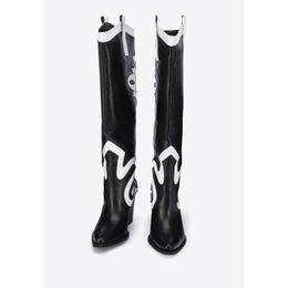 Wittchen Damen-Cowboystiefel aus zweifarbigem Leder, schwarz-wei&szlig;, Naturleder