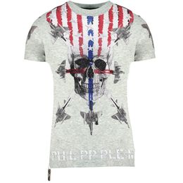 Philipp Plein - Graues T-Shirt mit Flugzeugdesign