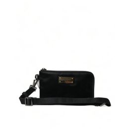 Dolce & Gabbana Schwarze Nylon-Logo-Plakette Schl&uuml;sselring Tasche Clutch Bag