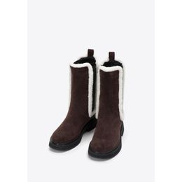 Wittchen Damen-Chelsea-Boots aus Wildleder mit Kunstfellbesatz, Dunkelbraun