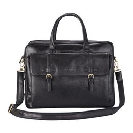 Echtes Leder Laptop Schwarz Satchel Messenger Crossbody Schultertasche - Belmont