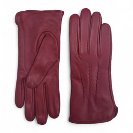 Rote Damen-Autofahrerhandschuhe aus italienischem Leder mit weichem Wollfutter und Winternahtdesign