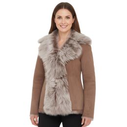 Damen Taupe Schaffell Toscana Merino Shearling Wildleder Lederjacke-Siena