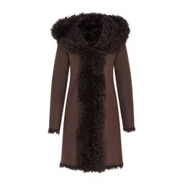 Brauner Trenchcoat aus Schaffell und Leder mit Kapuze f&uuml;r Damen in Toscana-Optik - Coast