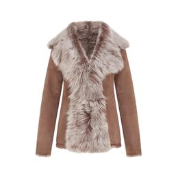 Damenjacke aus taupefarbenem Schaffell &bdquo;Toscana Shearling&ldquo; aus Wildleder &ndash; Noir&eacute;