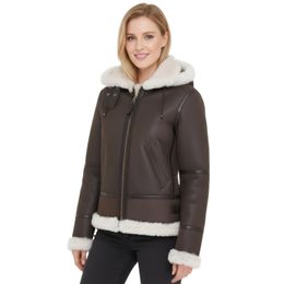 Damen Creck Braune Schaffell-Fliegerjacke mit Kapuze - Orford