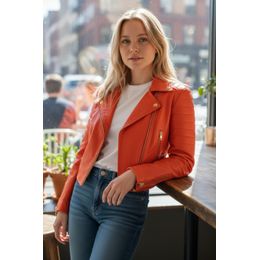 Verk&uuml;rzte Brando-Bikerjacke aus orangefarbenem Leder f&uuml;r Damen &ndash; Durban