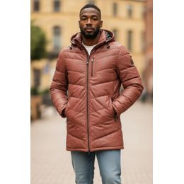 Herren-Steppjacke aus hellbraunem Leder mit Kapuze, Puffer-Wintermantel &ndash; Summit