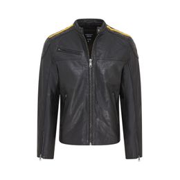 Klassische schwarze gesteppte gelbe Bikerjacke aus Leder f&uuml;r Herren &ndash; Meridian