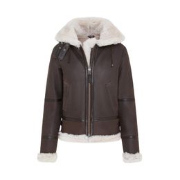 Creck Damen Lederjacke mit Kapuze, braun, Schaffell, Palermo