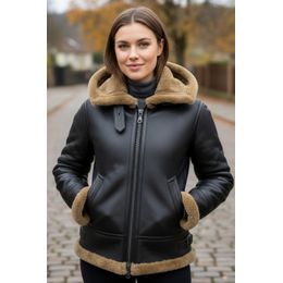 Damen-Bomberjacke aus Schaffell mit Kapuze in Braun-Ginger &ndash; Sovereign