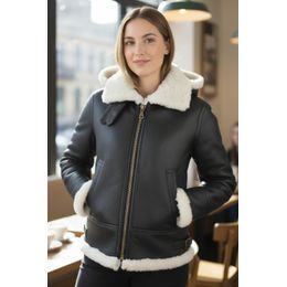 Damen-Bomberjacke aus Schaffell mit Kapuze in Braun-Creme &ndash; Sovereign