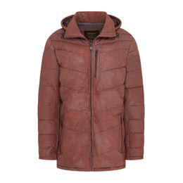 Herren-Steppjacke aus hellbraunem Leder mit Kapuze, Puffer-Wintermantel &ndash; Olyic